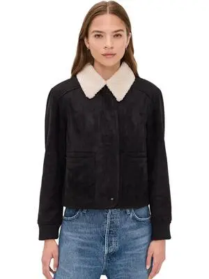Velvet By Graham & Spencer Juno Faux Suede Jacket - Black/cream