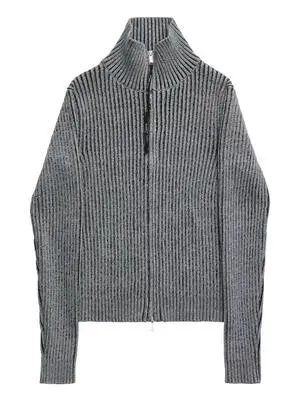ALIS Ribbed Zip-up Cardigan - Grey