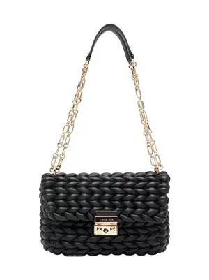Michael Kors Braided-leather Satchel With Chain Strap - Black
