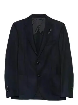 LARDINI Virgin Wool Single-breasted Blazer - Blue