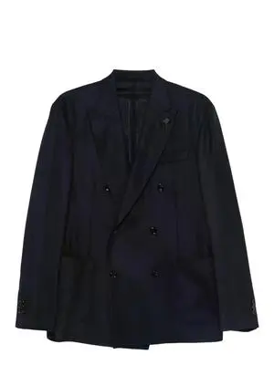 LARDINI Virgin Wool Double-breasted Blazer - Blue