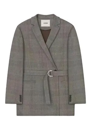 AERON Checked Belted Blazer - Grey