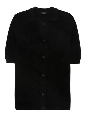 HOSIO Short-sleeve Textured Cardigan - Black