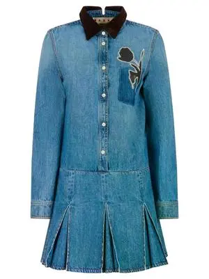 Marni X Slawn & Soldier Pleated Denim Mini Dress - Blue