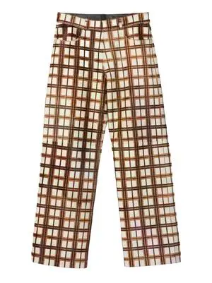 Camper Checked Leather Straight-leg Trousers - Brown