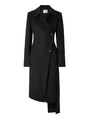 COURREGES Double-breasted Asymmetric Wool And Silk-blend Coat - Black