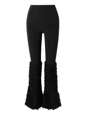 Norma Kamali Stretch-jersey And Chenille Flared Leggings - Black