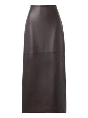Co Paneled Leather Maxi Skirt - Brown