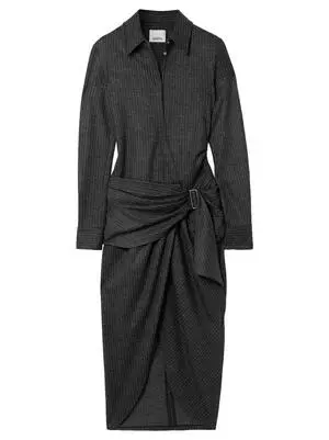 Isabel Marant Rosalie Draped Pinstriped Wool And Cotton-blend Mini Dress - Gray