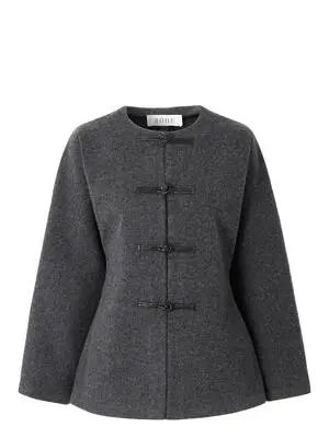 RÓHE Leather-trimmed Wool Cardigan - Gray