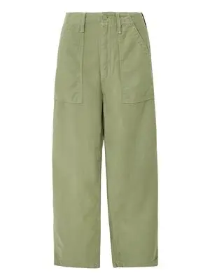 MOTHER The Fangirl Fatigue Flood Cotton-canvas Barrel-leg Pants - Green