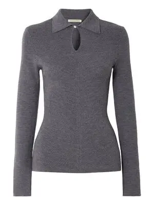 EMILIA WICKSTEAD Ambrose Ribbed Wool Polo Sweater - Gray