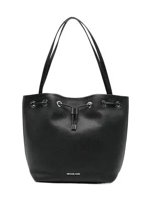 Michael Kors Leather Drawstring Tote - Black