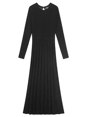 The Kooples Long-sleeved Lace-panel Mesh Maxi Dress - Black