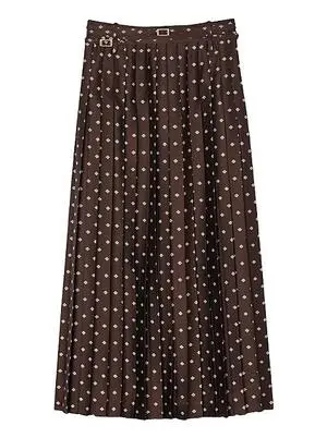 Sandro Scarf-print Belted-waist Woven Maxi Skirt - Brown / White