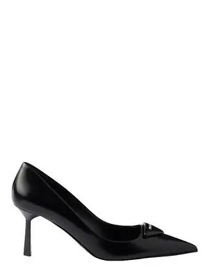 Prada Logo-plaque Leather Pumps - Black