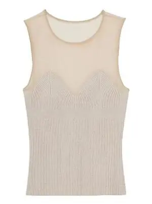 REISS Darcey Mesh-panel Knitted Vest Top - Pink Neutral