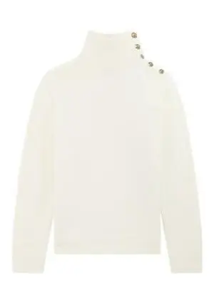 The Kooples Long-sleeve Wool Jumper With Button Neck - Ecru