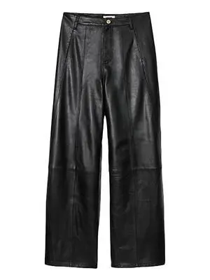 Sandro Wide-leg High-rise Leather Trousers - Black