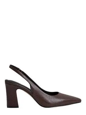 REISS Lorena Leather Slingback Courts - Chocolate
