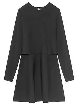 The Kooples Long-sleeved Flared-skirt Mesh Mini Dress - Black