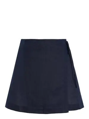 Bondi Born Leiden Linen Mini Wrap Skirt - Blue