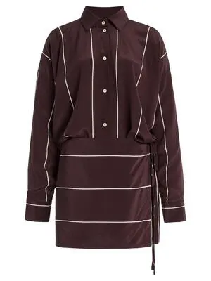 Bondi Born Orta Striped Silk Mini Shirt Dress - Brown