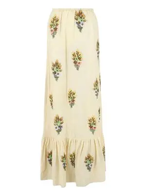 Gucci Embroidered Linen Tiered Skirt - White
