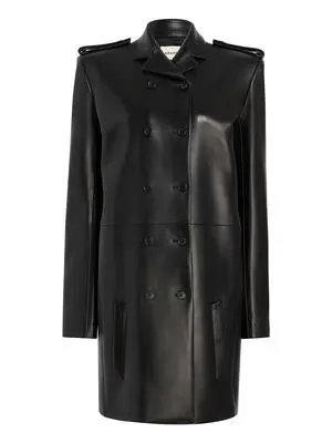 Khaite Sadra Plonge Leather Double-Breasted Coat Black