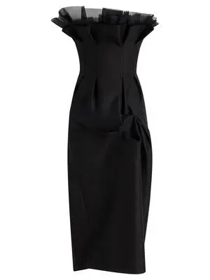 Khaite Khaite Salm Ruffled Wool-Silk Cady Midi Dress Black