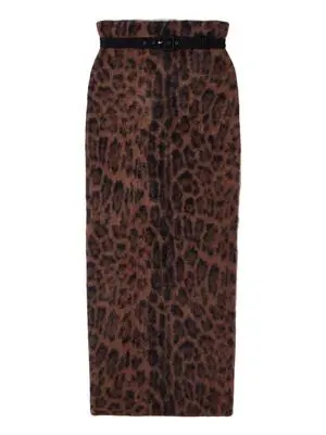 Adam Lippes Levi Belted Leopard-print Brushed-cashmere Midi Skirt - Animal Print