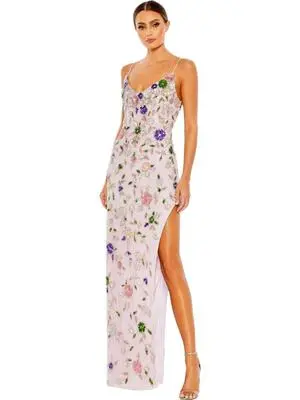 Mac Duggal Embellished Lace V-neck Gown - Lilac Multi
