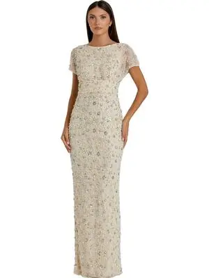 Mac Duggal Floral Embellished Column Gown - Oyster