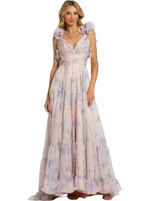 Mac Duggal Floral Chiffon Cut-out Gown - Violet Multi