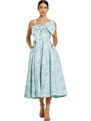 Mac Duggal Floral Brocade Midi Dress With Bow - Seafoam