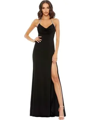 MAC DUGGAL Cowl Neck Halter Gown