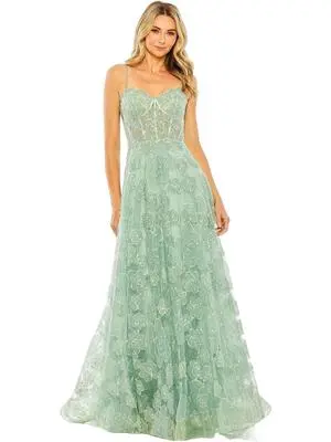 Mac Duggal Embroidered Sweetheart Neck A-line Gown - Green