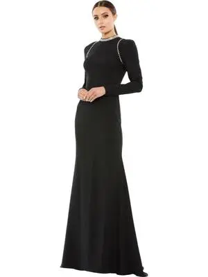 Mac Duggal Raglan Long Sleeve High Neck Gown - Black