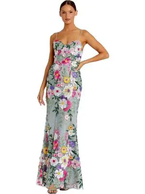Mac Duggal Floral Embroidered Bustier Gown - Green