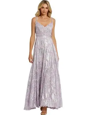 Mac Duggal A-line Gown With Braided Straps And Floral Detailing - Lilac Multi