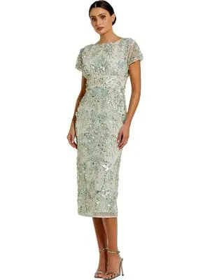Mac Duggal Embellished Cap Sleeve Midi Dress - Sage