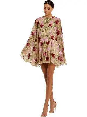 Mac Duggal Floral Embellished Mini Dress - Nude Multi