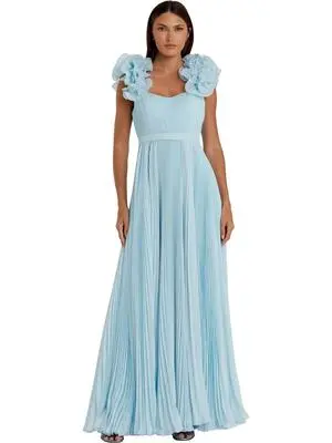 Mac Duggal Pleated Organza Gown With Ruffle Straps - Powder Blue