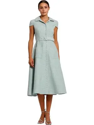 Mac Duggal Boucle Cap Sleeve Midi Dress - Seafoam