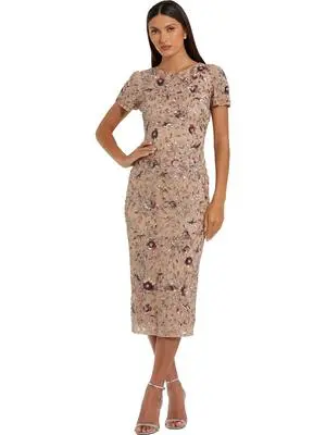 Mac Duggal Floral Embellished Midi Dress - Mocha