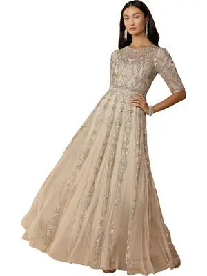 MAC DUGGAL COLLECTION Embellished A-line Gown With Sleeves - Vintage Lilac