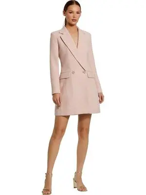Mac Duggal Boucle Blazer Mini Dress With Pearl Button Detail - Blush