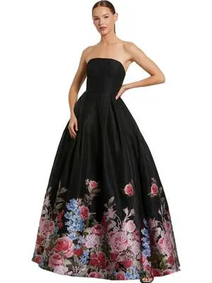 Mac Duggal Strapless Floral Brocade Ballgown - Black Multi