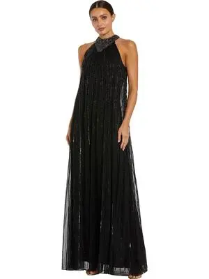 Mac Duggal Sleeveless Embellished Halter Neck Gown - Black