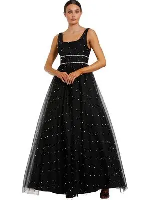 Mac Duggal Pearl-embellished Tulle Ball Gown - Black Ivory